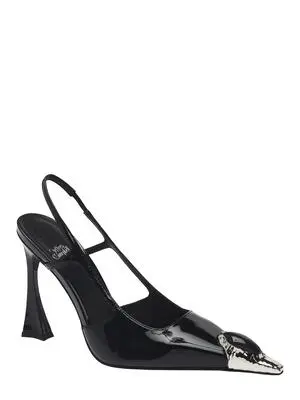 Jeffrey Campbell Sorcerer Pointed Toe Slingback Pumps - Black Patent Silver Black
