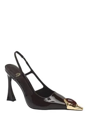 Jeffrey Campbell Sorcerer Pointed Toe Slingback Pumps - Brown Patent Gold Brown