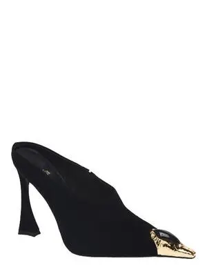 Jeffrey Campbell Naiad Stiletto Heel Mules - Black Suede Gold Black
