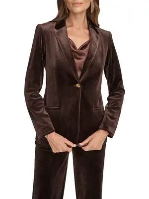 Donna Karan New York One-button Velvet Jacket - Chocolate Plum