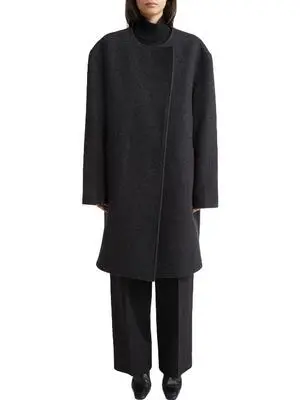TOTÊME Collarless Felted Wool-blend Coat - Charcoal Melange