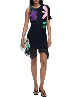 Desigual Floral Chiffon Trapeze Dress - Black