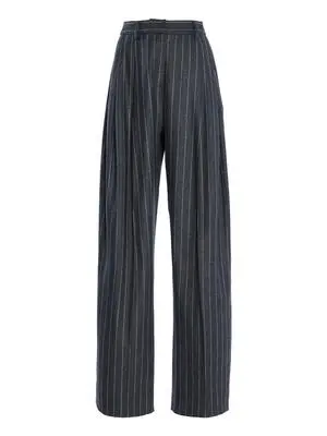 Carolina Herrera Pinstriped Wool-blend Wide-leg Pants - Grey
