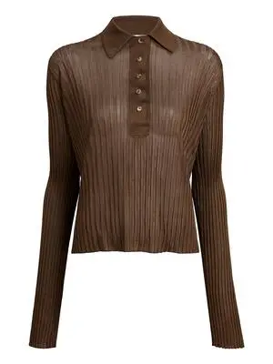 Khaite Vin Ribbed Sheer Top Brown