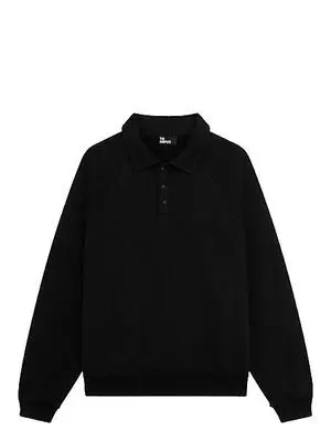 The Kooples Crest-embroidered Polo-collar Cotton Sweatshirt - Black Washed