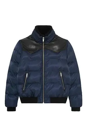 The Kooples Leather-yoke Padded Puffer Jacket - Navy