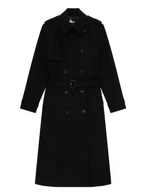 The Kooples Padded-shoulder Double-breasted Cotton Trench Coat - Black