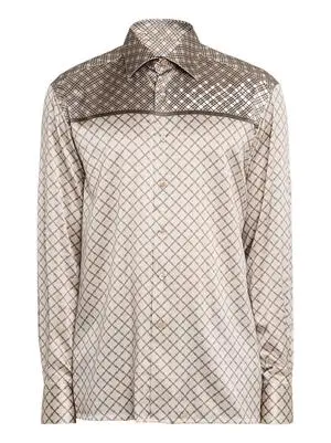 Stefano Ricci Men & Apos;s Multi-geometric Silk-elastane Sport Shirt Beige