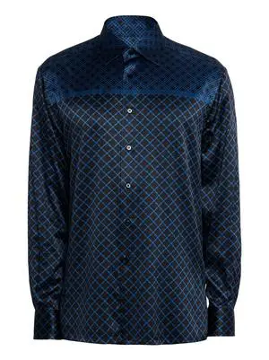 Stefano Ricci Apos;s Multi-geometric Silk-elastane Sport Shirt - Blue