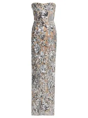Bronx And Banco Dahlia Strapless Sequin Column Gown - Silver
