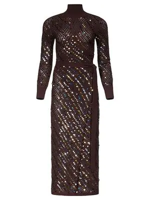 Diane Von Furstenberg X Henry Zankov Murray Sequin Pointelle Knit Maxi Wrap Dress - Chocolate