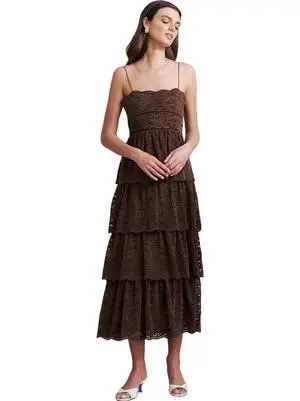SAYLOR Leina Tiered Velvet Lace Midi Dress