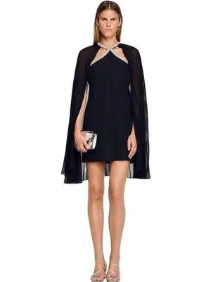 Sandro Mini Cape Dress With Rhinestones - Black
