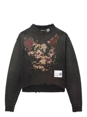 Mihara Yasuhiro Cat-face Distressed Knitted Sweater - Black