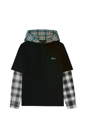 We11Done Plaid Paneled Hooded Top - Black