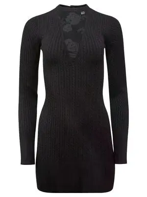 Fleur Du Mal Cable-knit Lace-insert Dress - Black