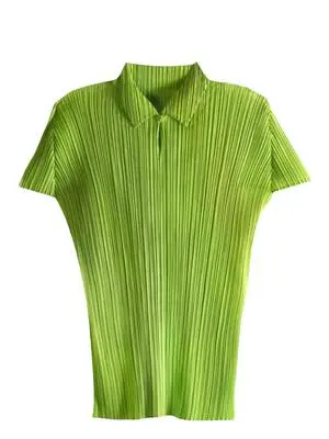 Issey Miyake Pleated Polo Top - Green