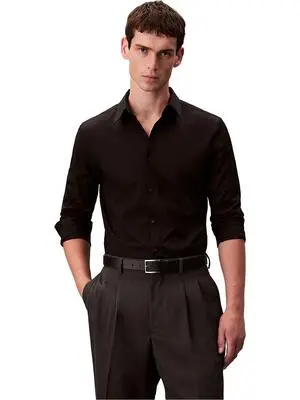 Calvin Klein Cotton Stretch Poplin Slim Button-down Shirt Black
