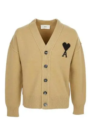 Ami Logo Cardigan - Brown