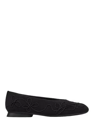 Camper Twins Ballerina Flat With Floral Embroidery - Black