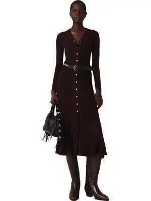 Maje Cable-knit Maxi Dress With Buttons - Brown