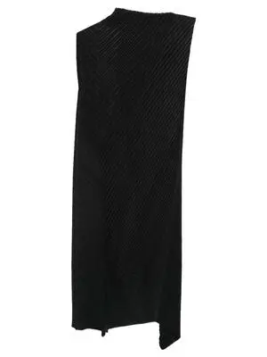 Issey Miyake Pleated Sleeveless Asymmetrical Dress - Black