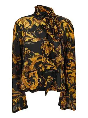 Versace Baroque-print Tie-neck Top - Black