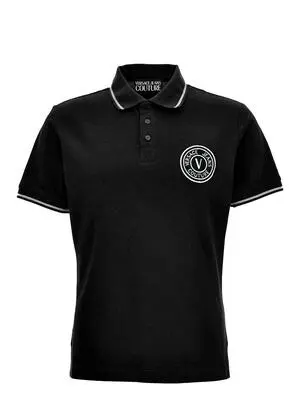 Versace Embroidered-logo Tipped Polo Shirt - Black