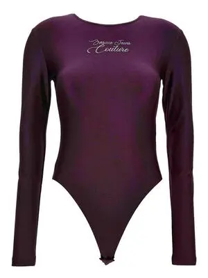 Versace Logo-embellished Long-sleeve Bodysuit - Purple