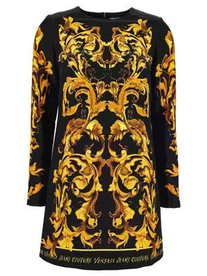 Versace Baroque-print Long-sleeve Midi Dress - Black