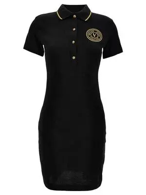 Versace Embroidered-logo Polo Mini Dress - Black