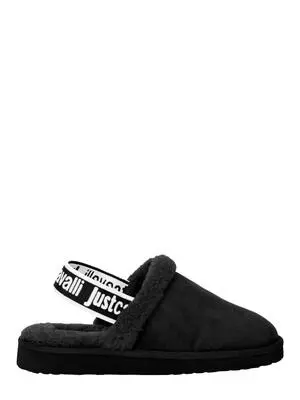 Just Cavalli Logo-strap Sheepskin Slippers - Black