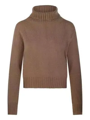 BEYOU Cropped Turtleneck Sweater - Brown