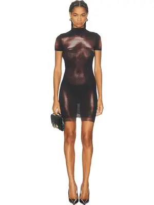 JEAN PAUL GAULTIER High Neck Printed Short Dress - Black & Brown