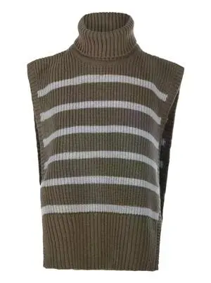 DAVANTINO Striped Turtleneck Knit Top - Brown