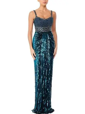 Jenny Packham Embellished Draped Maxi Dress - Blackthorne Blue