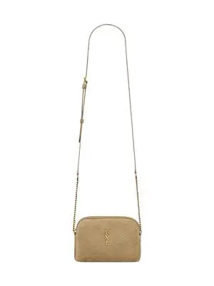 Saint Laurent Gaby Zipped Pouch In Suede - Matte Gold-tone Suede
