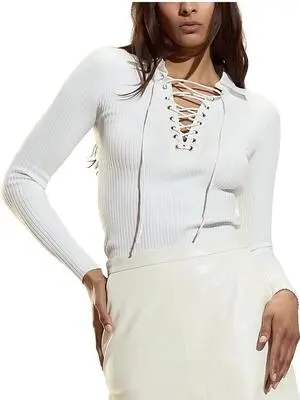 Cynthia Rowley Rib Knit Polo Top - White