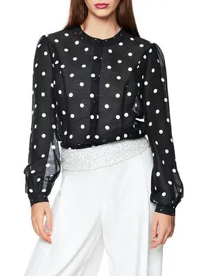 MARC CAIN Silk And Linen Polka Dot Blouse - Black And White