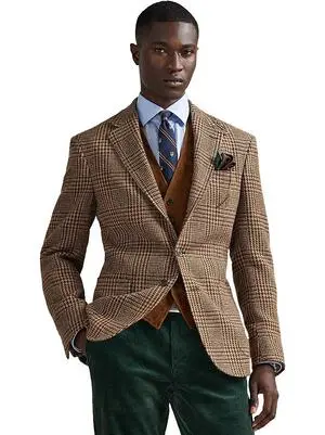 Polo Ralph Lauren Polo Tailored Plaid Wool Sport Coat - Tan Multi