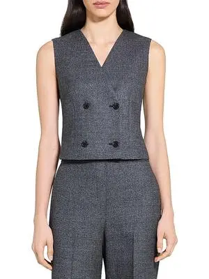 Theory Double Breasted Marled Wool Vest - Pepper Multi