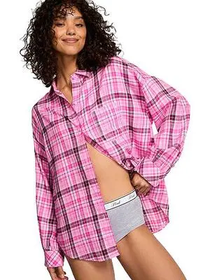 Pink Boyfriend Flannel Sleepshirt - Print