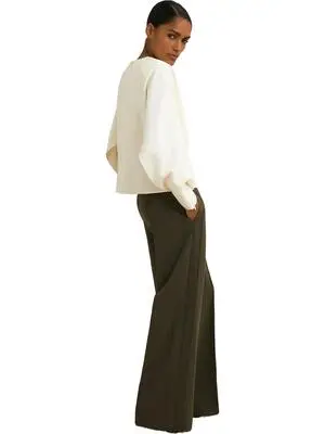 REISS Atelier Crepe Wide-leg Trousers - Khaki