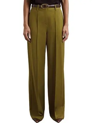 REISS Luisa Wide-leg Pintuck Trousers - Green