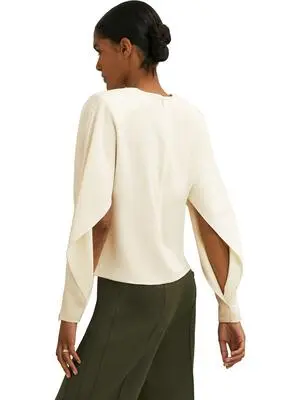 REISS Luella Atelier Crepe Turn-lock Top - Cream