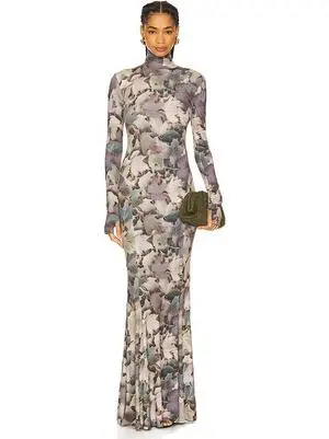 Norma Kamali Long Sleeve Turtleneck Fishtail Gown - Autumn Leaves