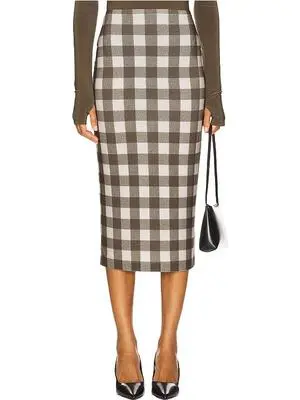 Norma Kamali Straight Midcalf Skirt - Bark Box Plaid