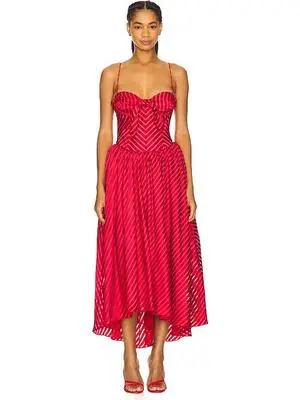 For Love & Lemons Burnout Stripe Maxi Dress - Red