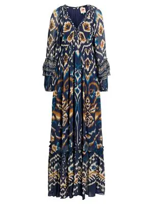 Farm Rio Printed Crepe De Chine Maxi Dress - Navy