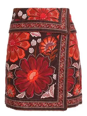 Farm Rio Floral-print Cotton-twill Mini Skirt - Dark Brown